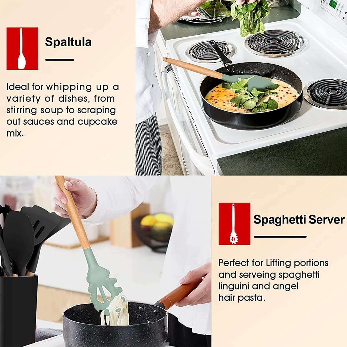 446°F Heat Resistant Kitchen Utensils,Kitchen Utensil Gadgets Tools Set ...