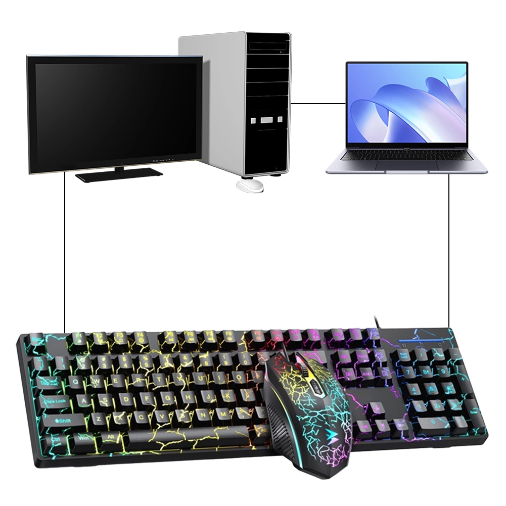 Wired USB Gaming Keyboard and Mouse Light Up Keyboard Floating Keycap ...