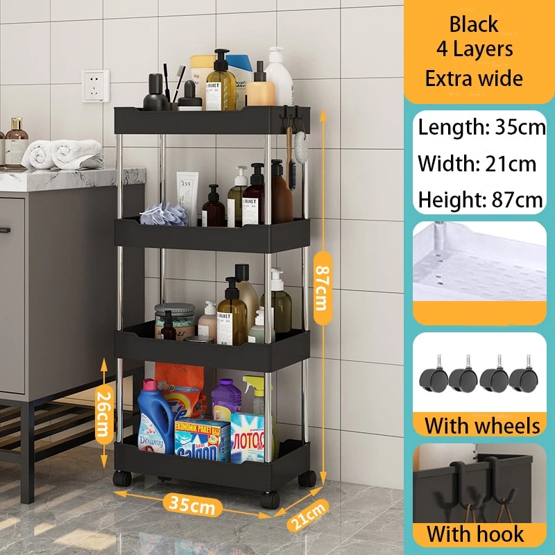 Durable Rolling Utility Cart Storage Shelf Movable Gap Storage Rack ...