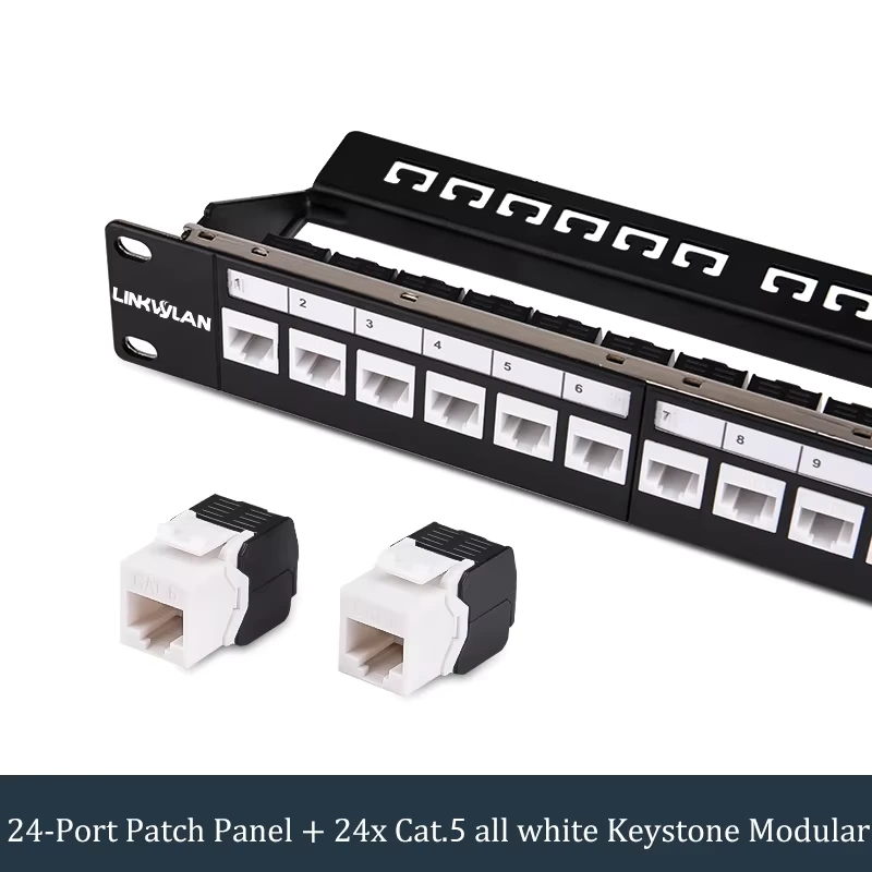 Linkwylan 19 inch 24-Port Cat6 Modular Patch Panel Incl. 24pcs RJ45 ...
