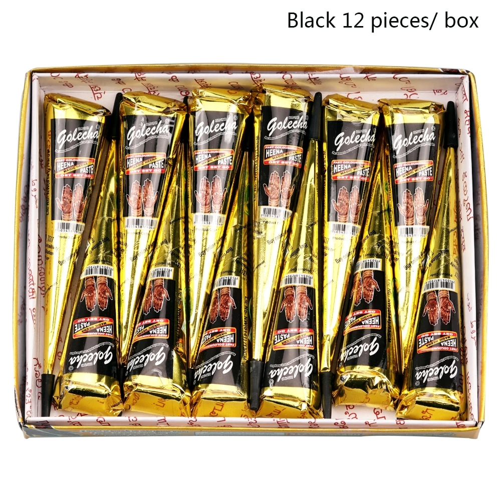 GOLECHA Black Brown Red White Henna Cones Indian Henna Tattoo Paste For ...