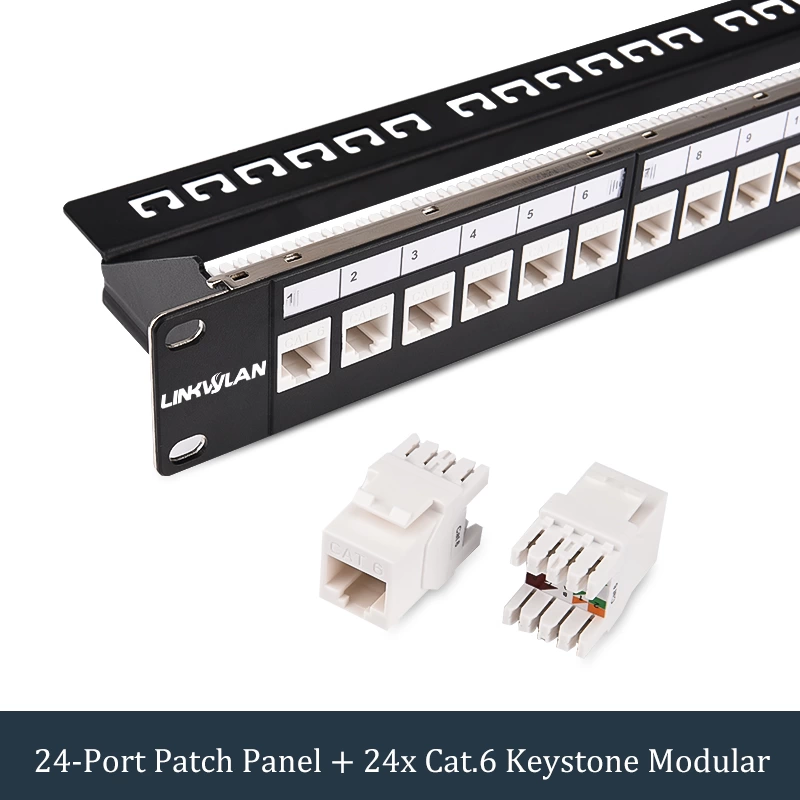 Linkwylan 19 inch 24-Port Cat6 Modular Patch Panel Incl. 24pcs RJ45 ...