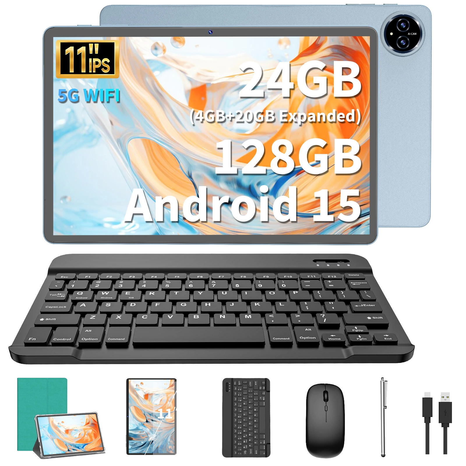 2025 Relndoo 11 Inch Android 15 Tablet , 24GB(4+20 Expanded) RAM+128GB ...