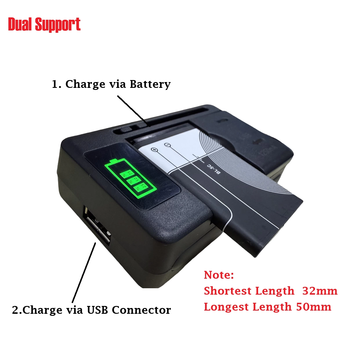 Mobile Battery Charger Universal LCD Indicator Screen USB-Port For Cell ...