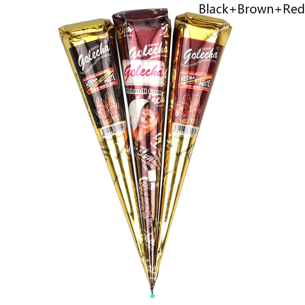GOLECHA Black Brown Red White Henna Cones Indian Henna Tattoo Paste For ...